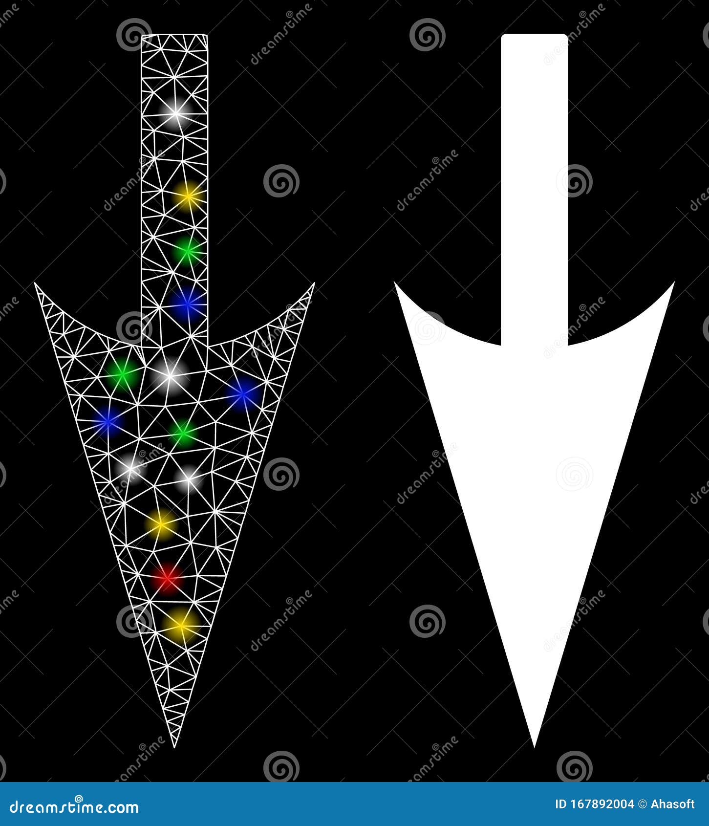 Bright Mesh Wire Frame Sharp Down Arrow Icon With Flare Spots Royalty ...
