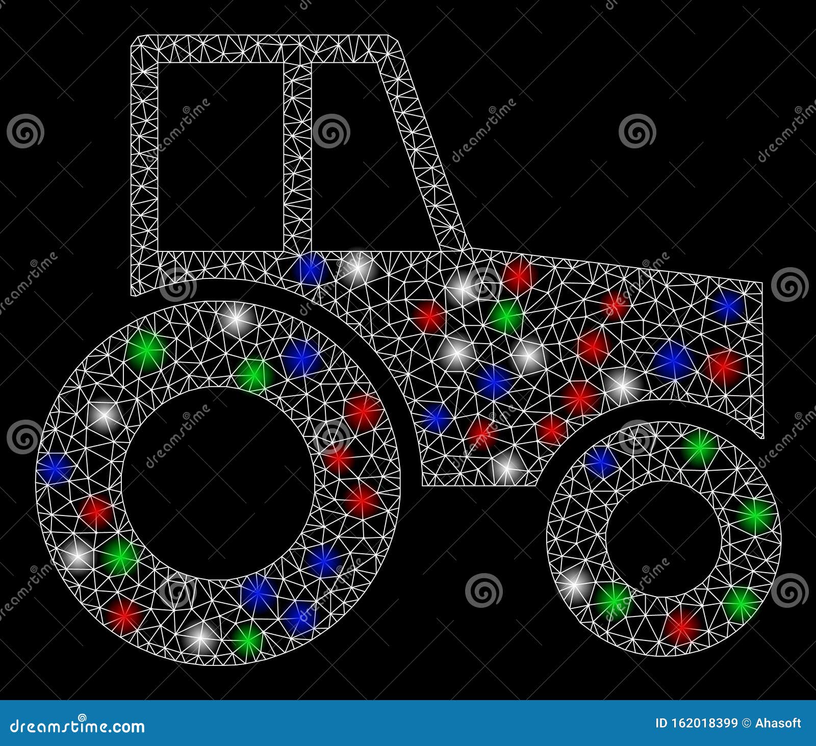 Bright Mesh Wire Frame Wheeled Tractor with Flash Spots Stock Vector ...