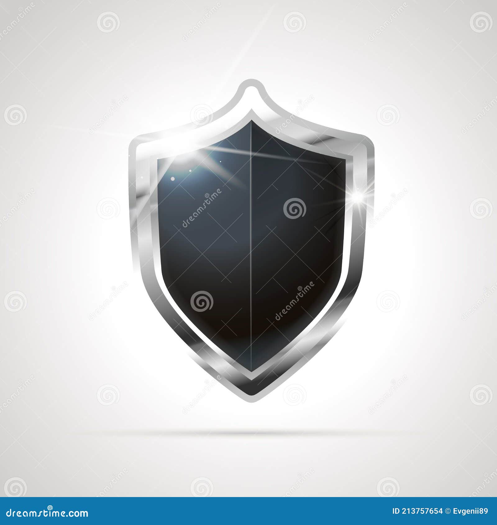 Bright Metal Silver Glossy Shield with Black Blank Space on White Stock ...