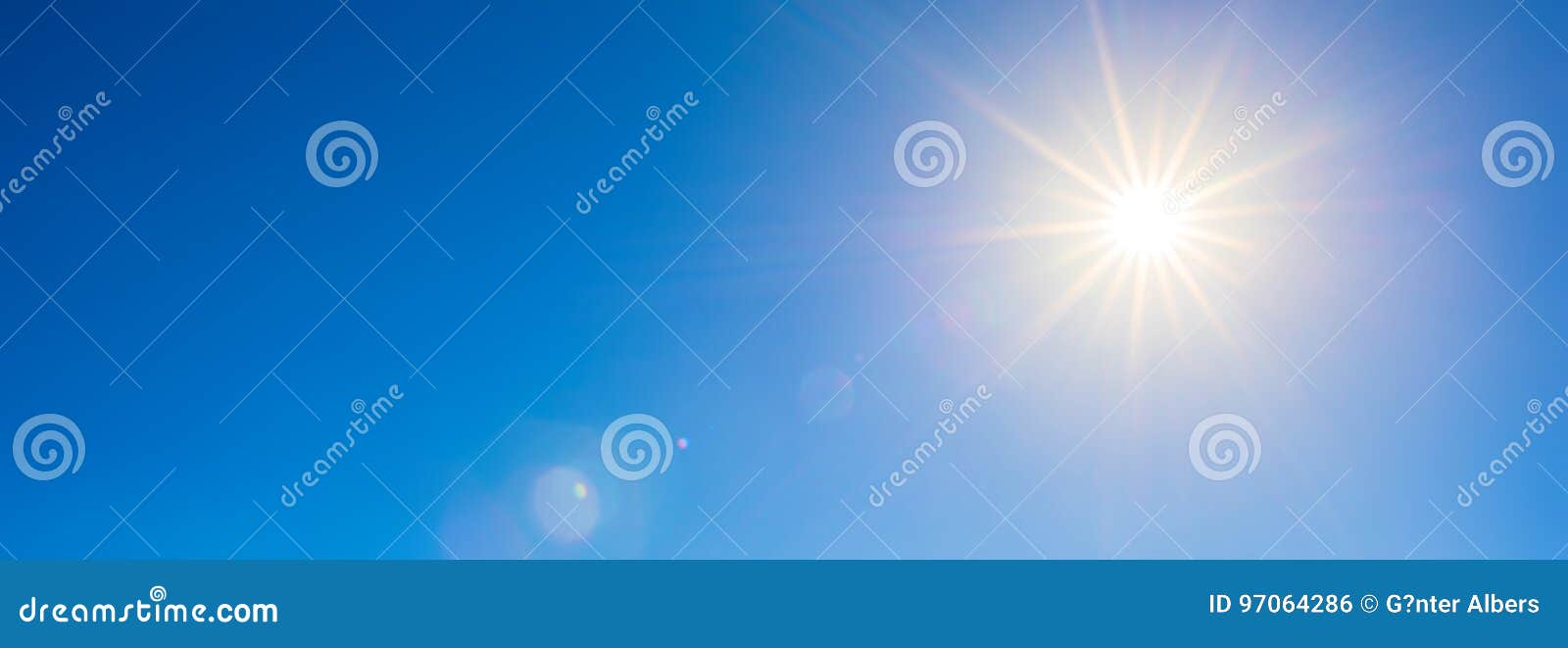 Bright sun on blue sky stock photo. Image of weather - 97064286