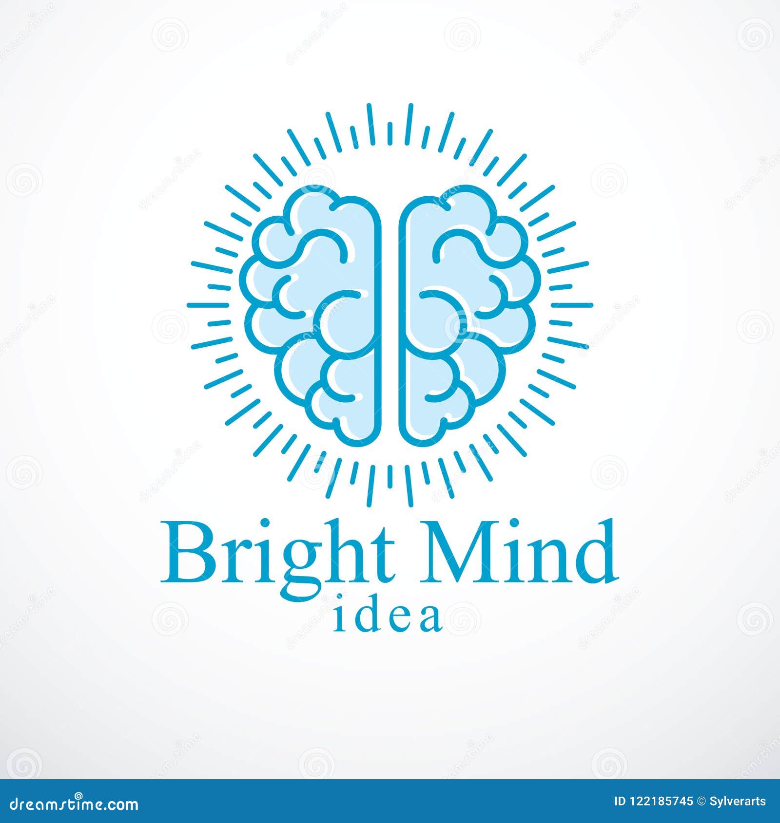 Bright Mind Vector Logo or Icon with Human Anatomical Brain. Thinking ...