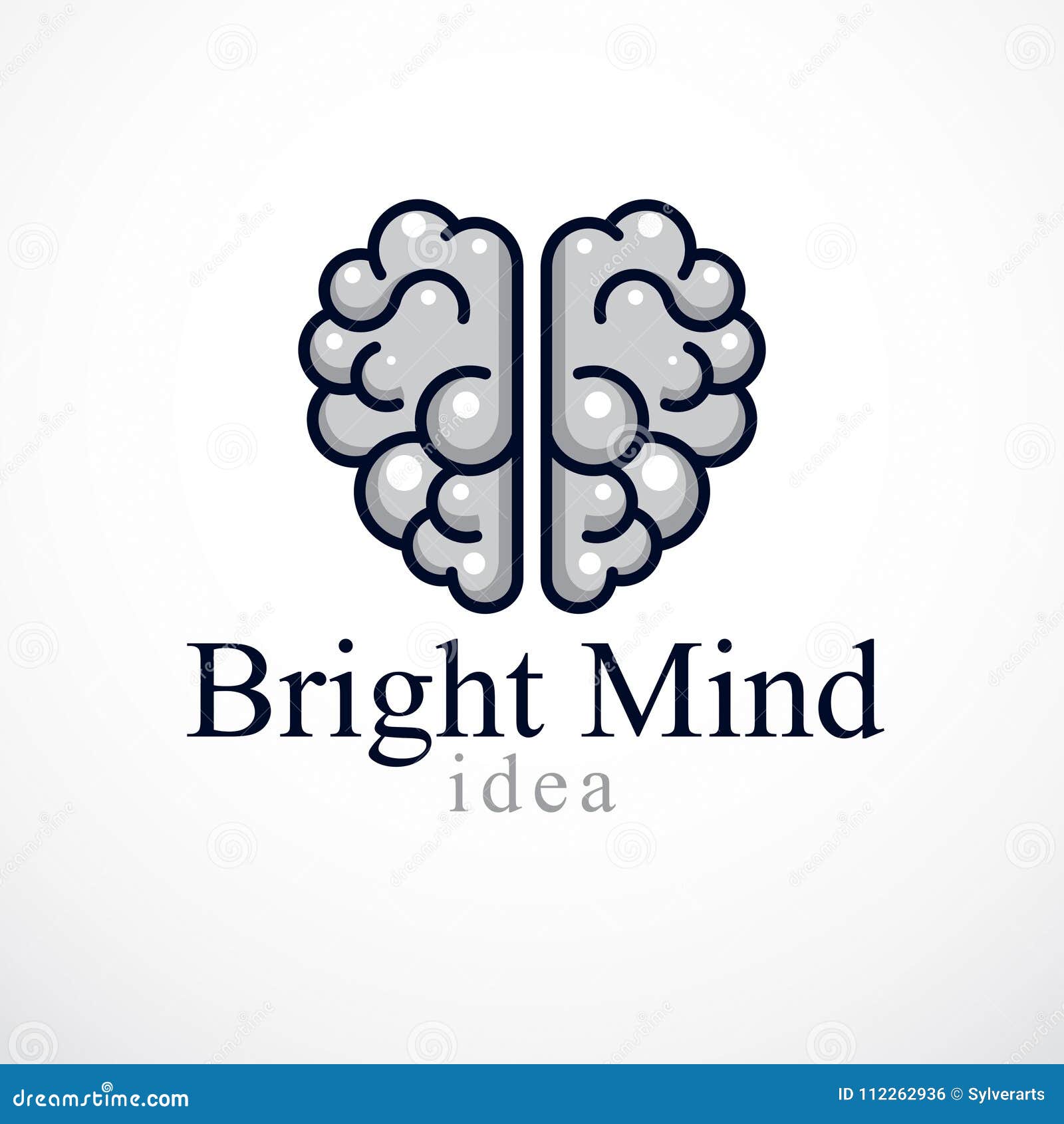 Bright Mind Vector Logo or Icon with Human Anatomical Brain. Thinking ...
