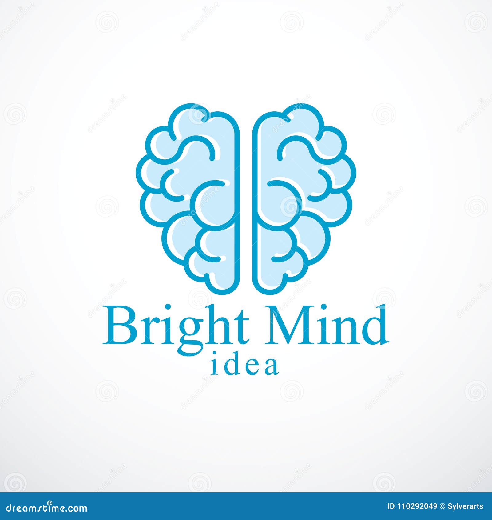 Bright Mind Vector Logo or Icon with Human Anatomical Brain. Thinking ...