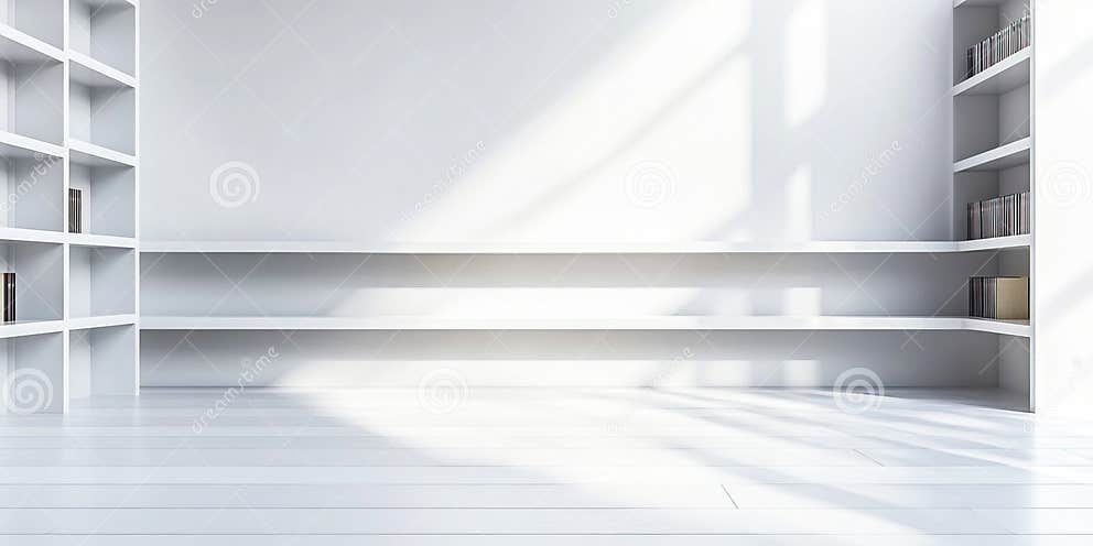 Bright and Minimalistic White Shelves on a Plain Wall Create a Calming ...