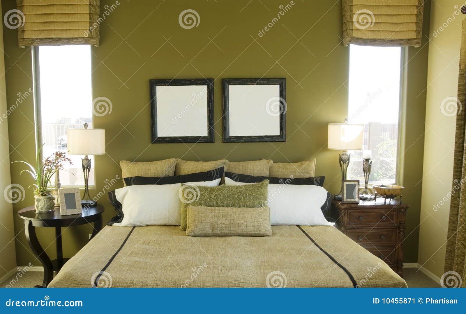 Bright Modern Clean Green Bedroom Stock Image - Image of green, room ...