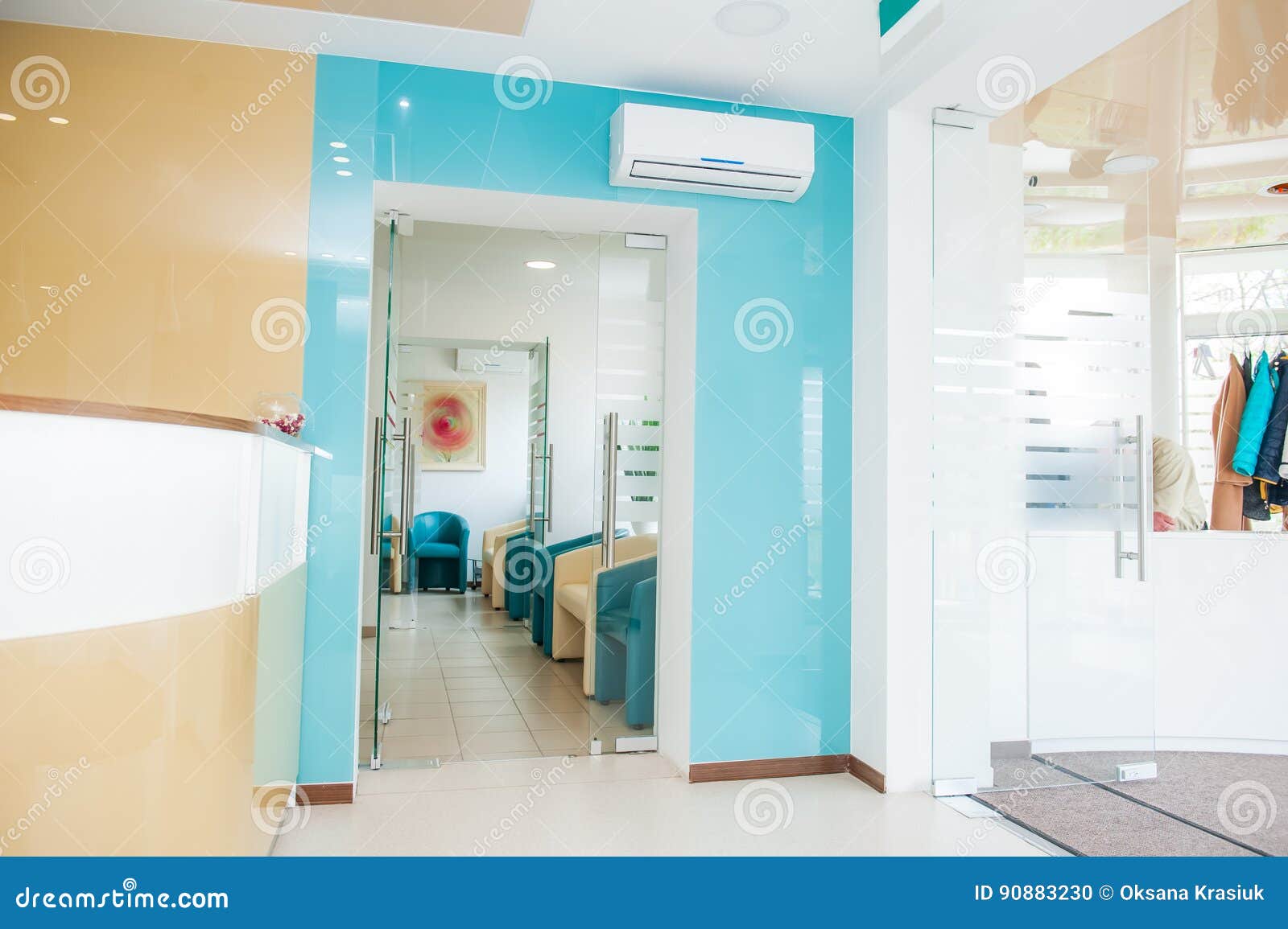 Bright Modern Interior of Waiting Hall with Reception and Wardrobe ...