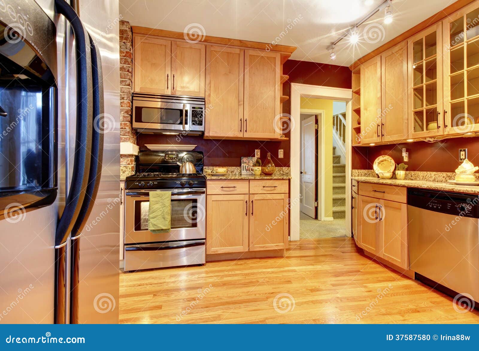 Bright modern kitchen room stock photo. Image of appliances - 37587580