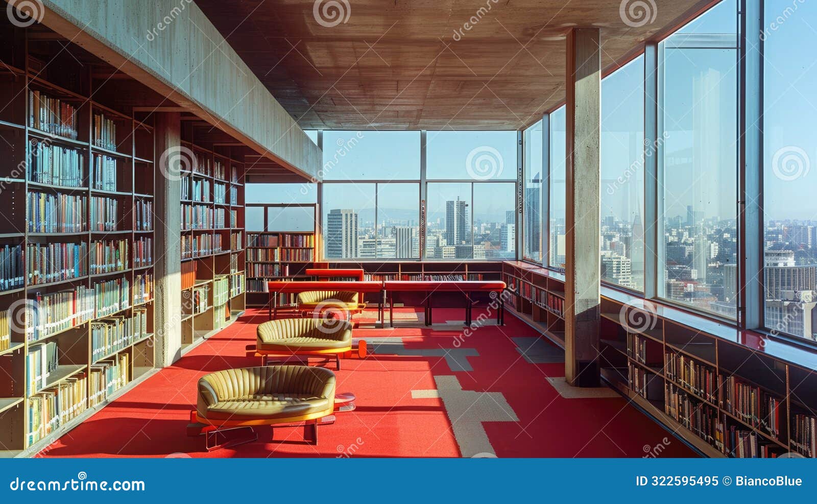 Modern Library with Colorful Ceilings, Large Windows, Natural Light ...