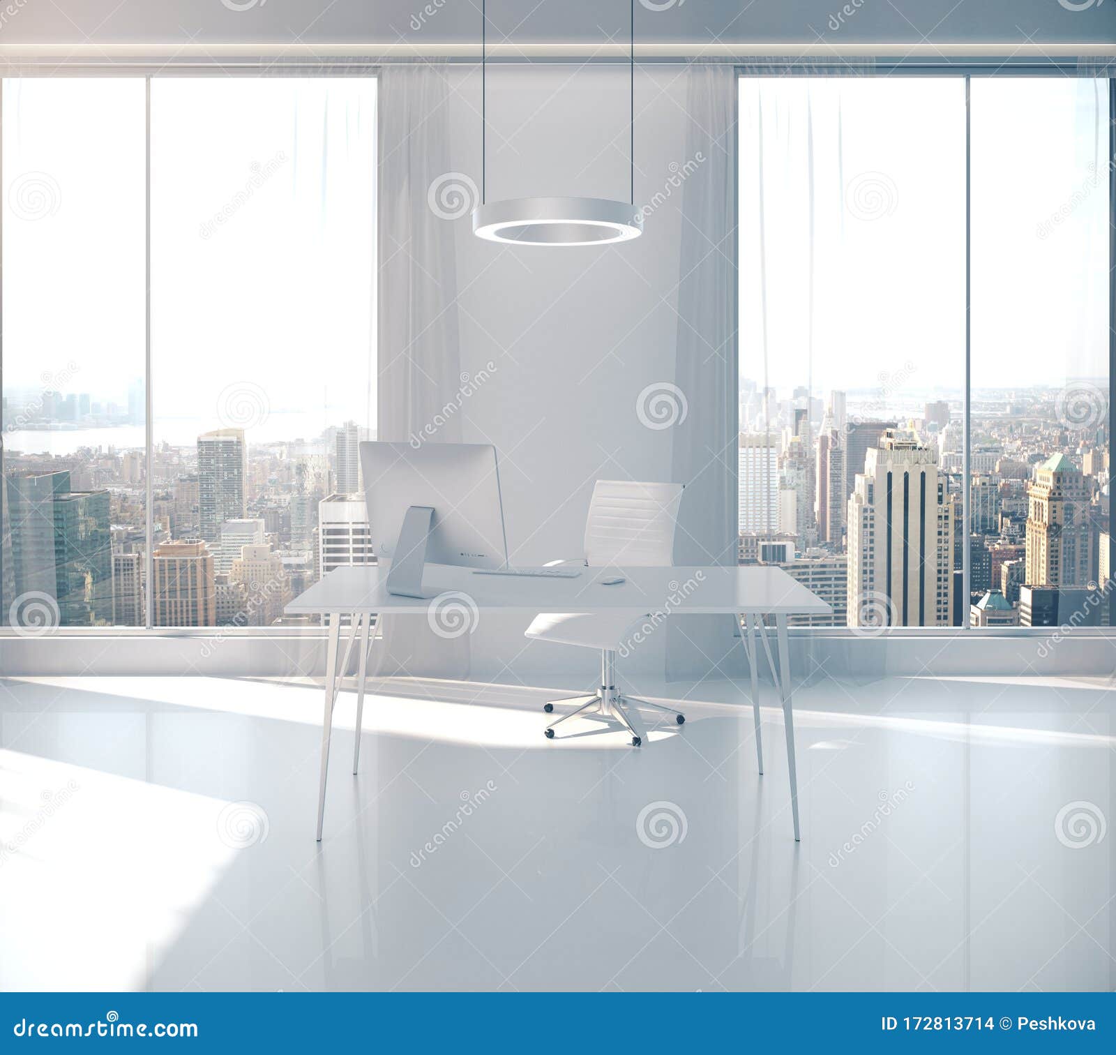 Bright, Modern Office Interior Stock Illustration - Illustration of ...