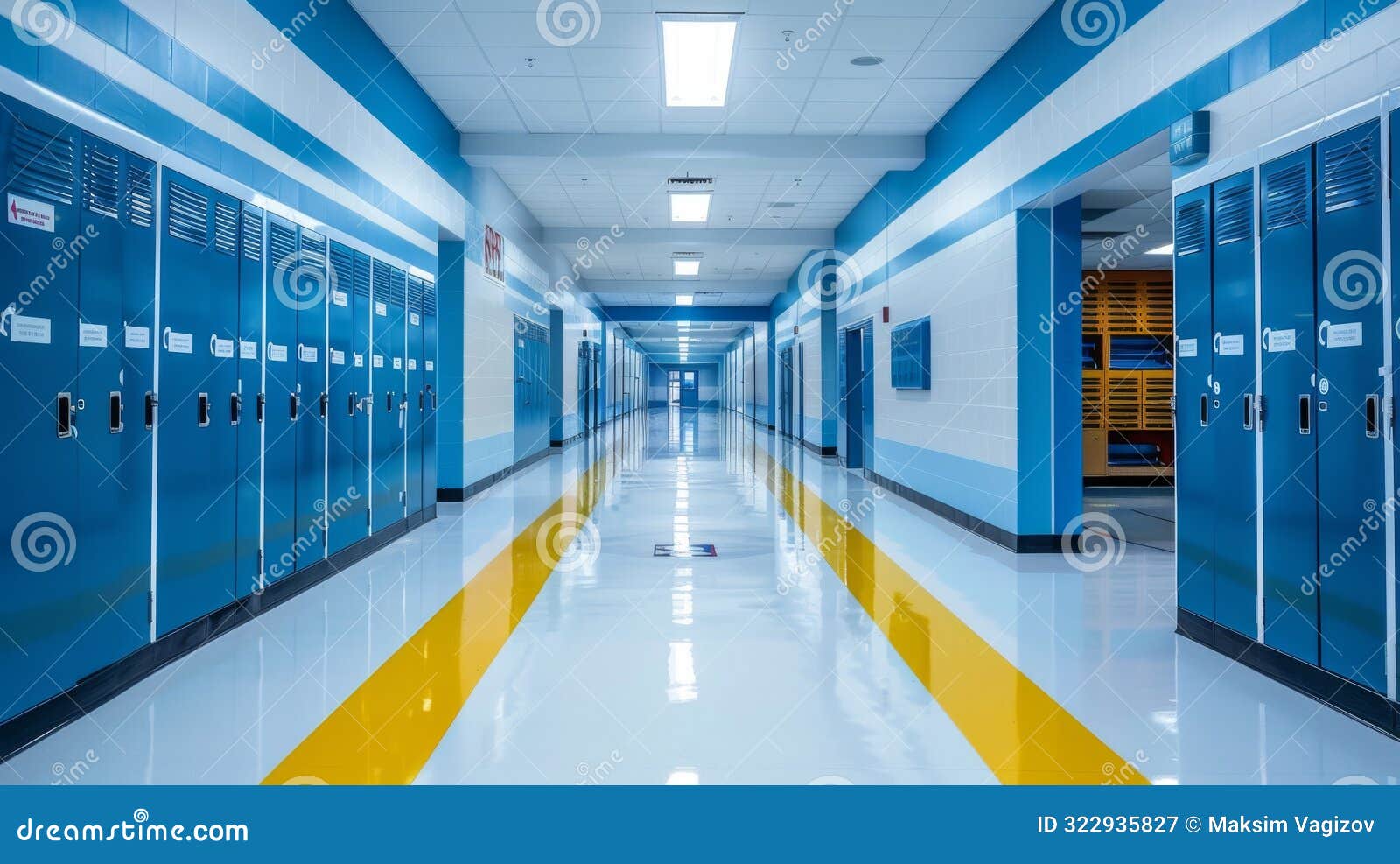 Bright and Modern School Hallway with Lockers Generative AI Stock Image ...
