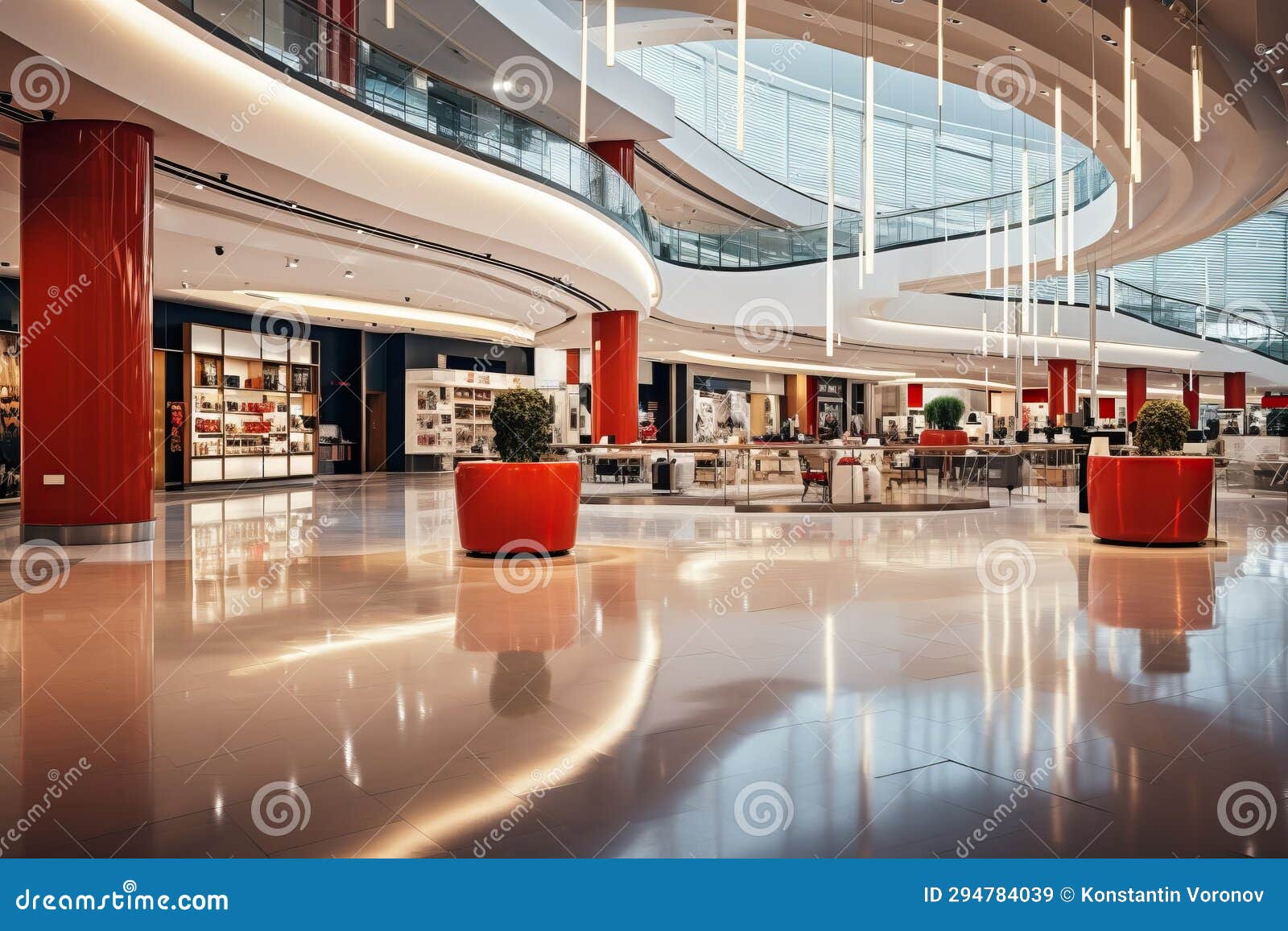 Bright Modern Shopping Mall Interior Stock Image - Image of glass ...