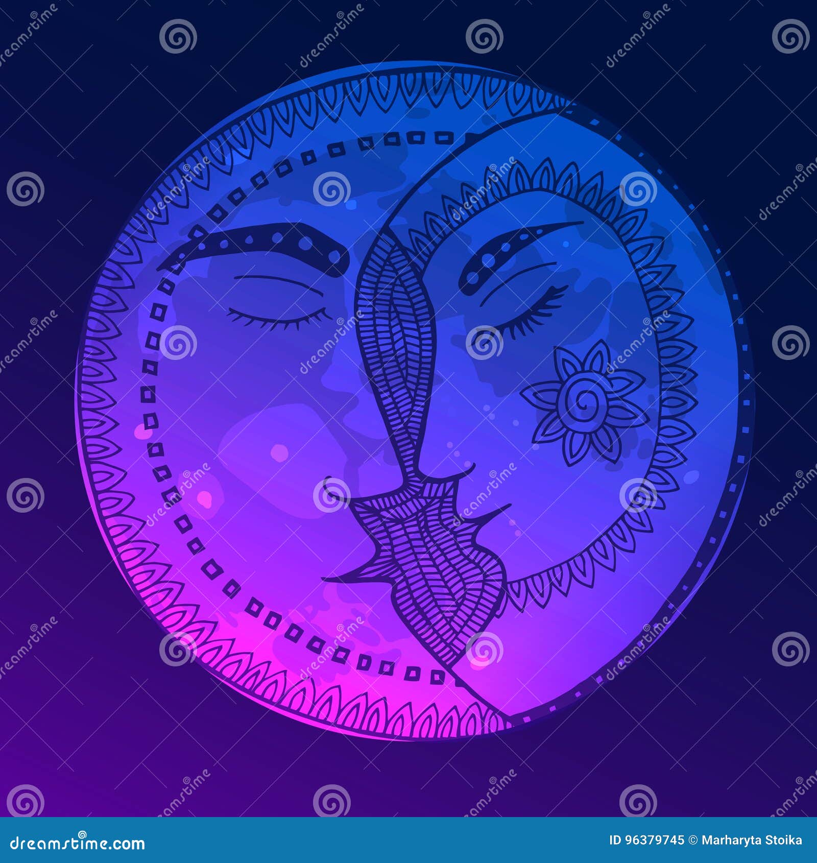 Bright Moon in the Style of Zen Tangle. Stock Vector - Illustration of ...