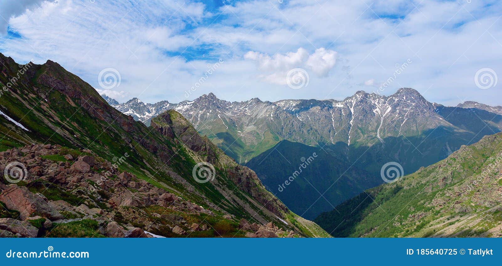 Bright Mountain Landscape Overlooking the Valley, Gorge, Sky and Clouds ...