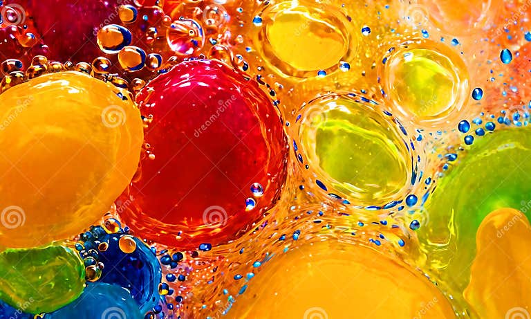 Bright Multi-colored Bubbles and Drops, Abstract Liquid Background ...