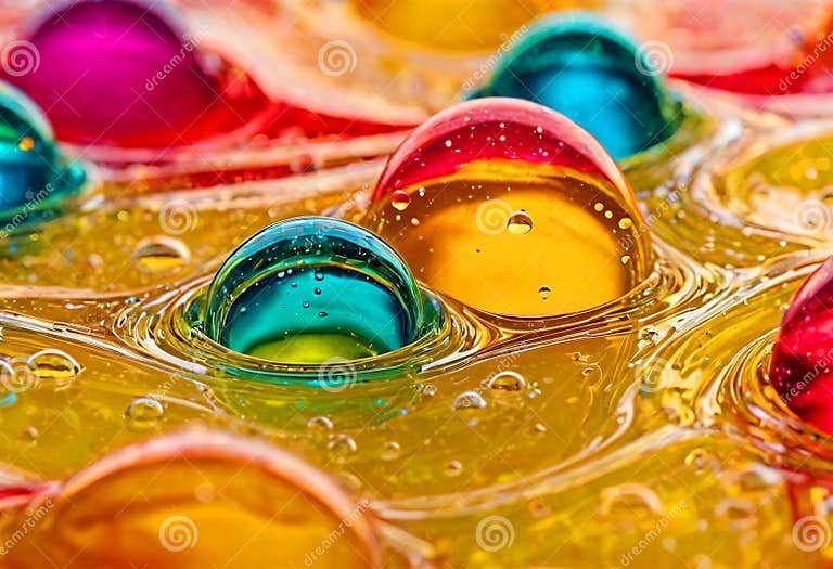 Bright Multi-colored Bubbles and Drops, Abstract Liquid Background ...
