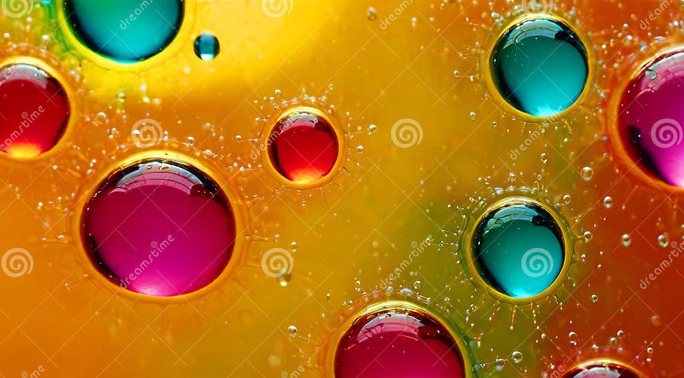 Bright Multi-colored Bubbles and Drops, Abstract Liquid Background ...