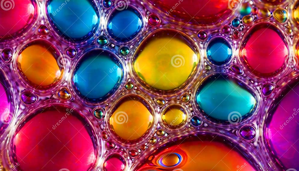 Bright Multi-colored Bubbles and Drops, Abstract Liquid Background ...