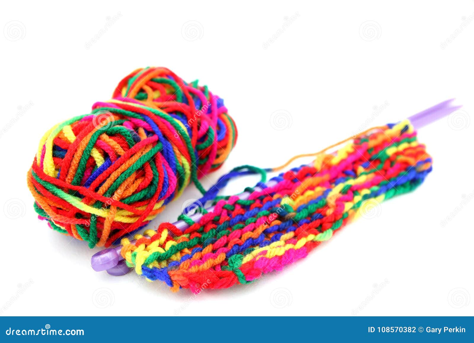 Bright Multi-colored Colourful Knitting Wool or Yarn with Knitting ...