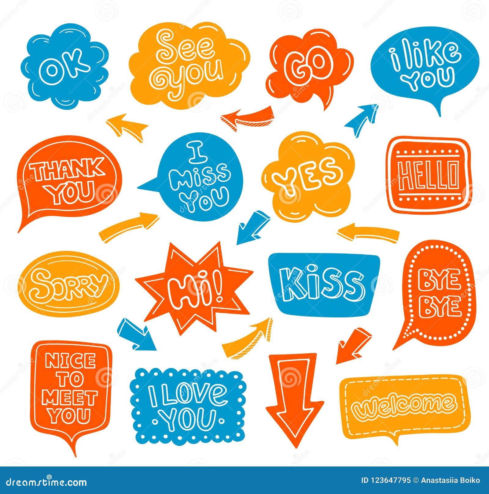 Bright Multi-colored Dialog Clouds with Words and Phrases. Stock Vector ...