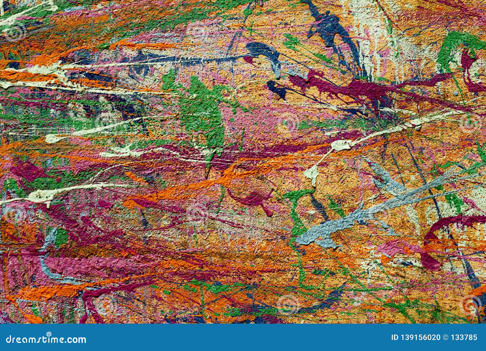 Bright Multi-colored Spots and Splashes of Paint on the Wall Closeup ...