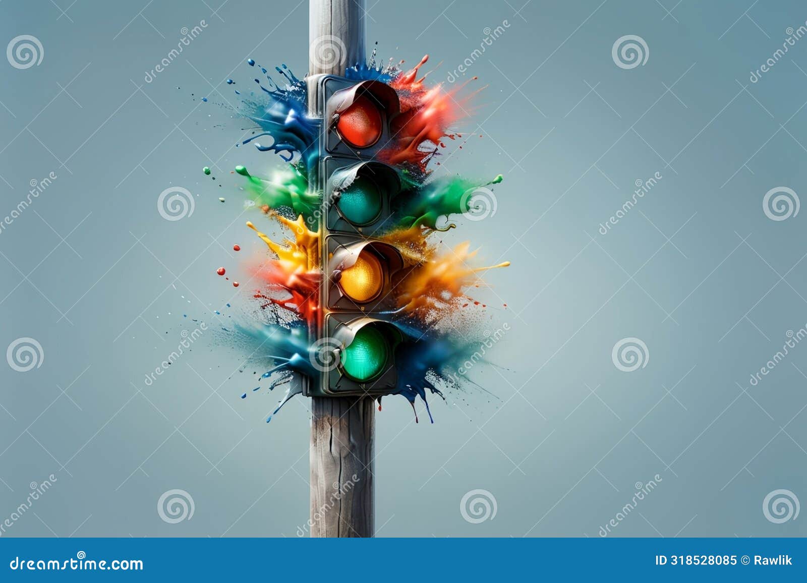 Bright Multi-colored Traffic Light on a Pole Stock Image - Image of ...