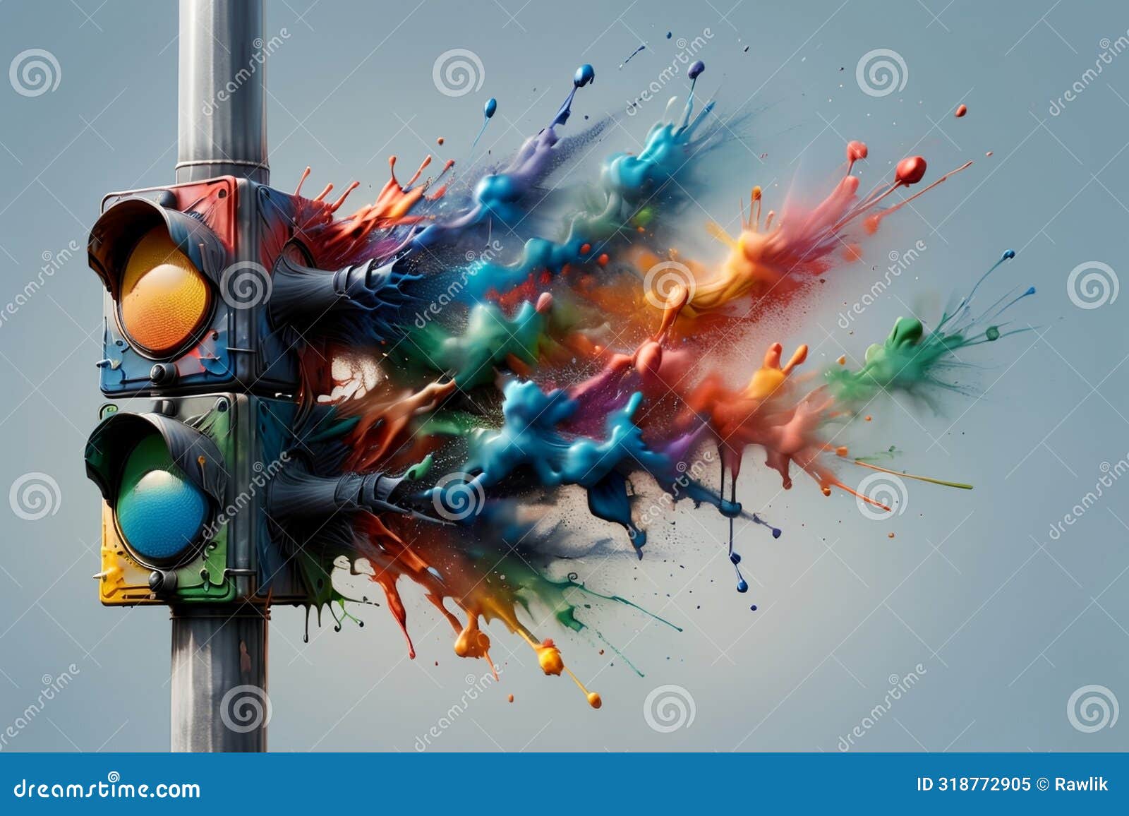 Bright Multi-colored Traffic Light on a Pole Stock Image - Image of ...