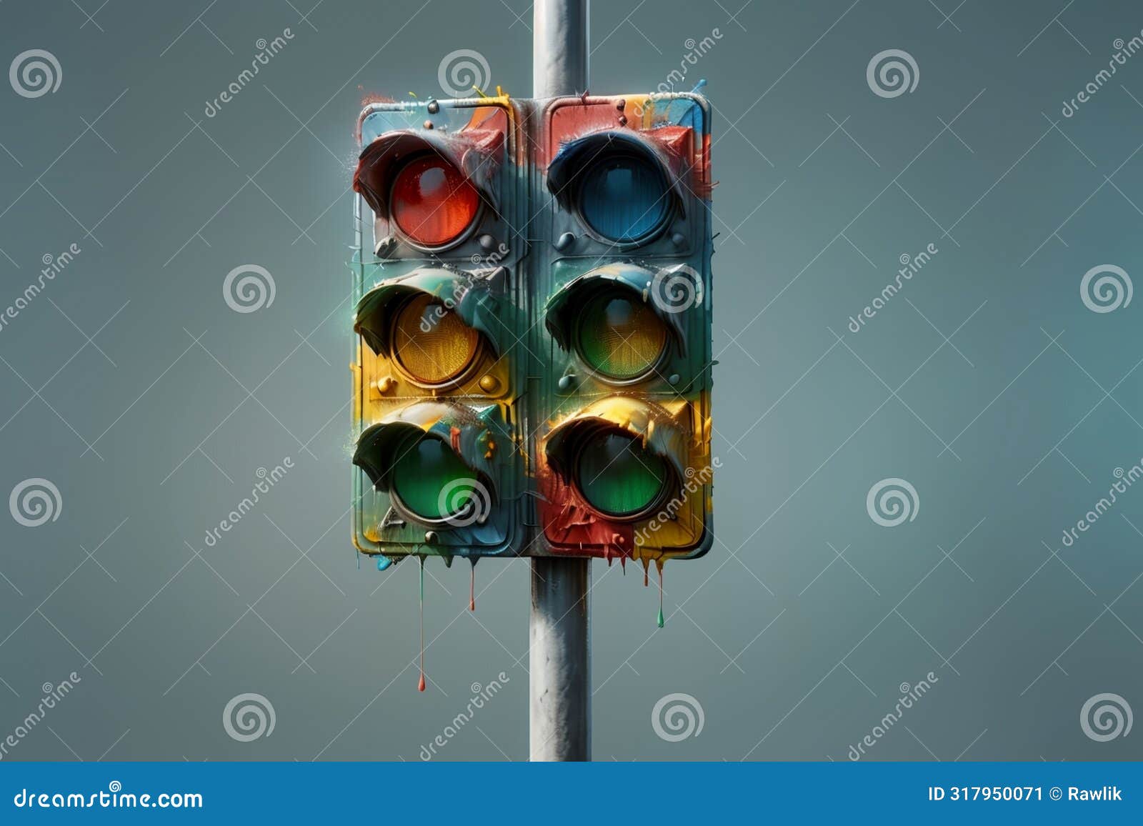 Bright Multi-colored Traffic Light on a Pole Stock Image - Image of ...