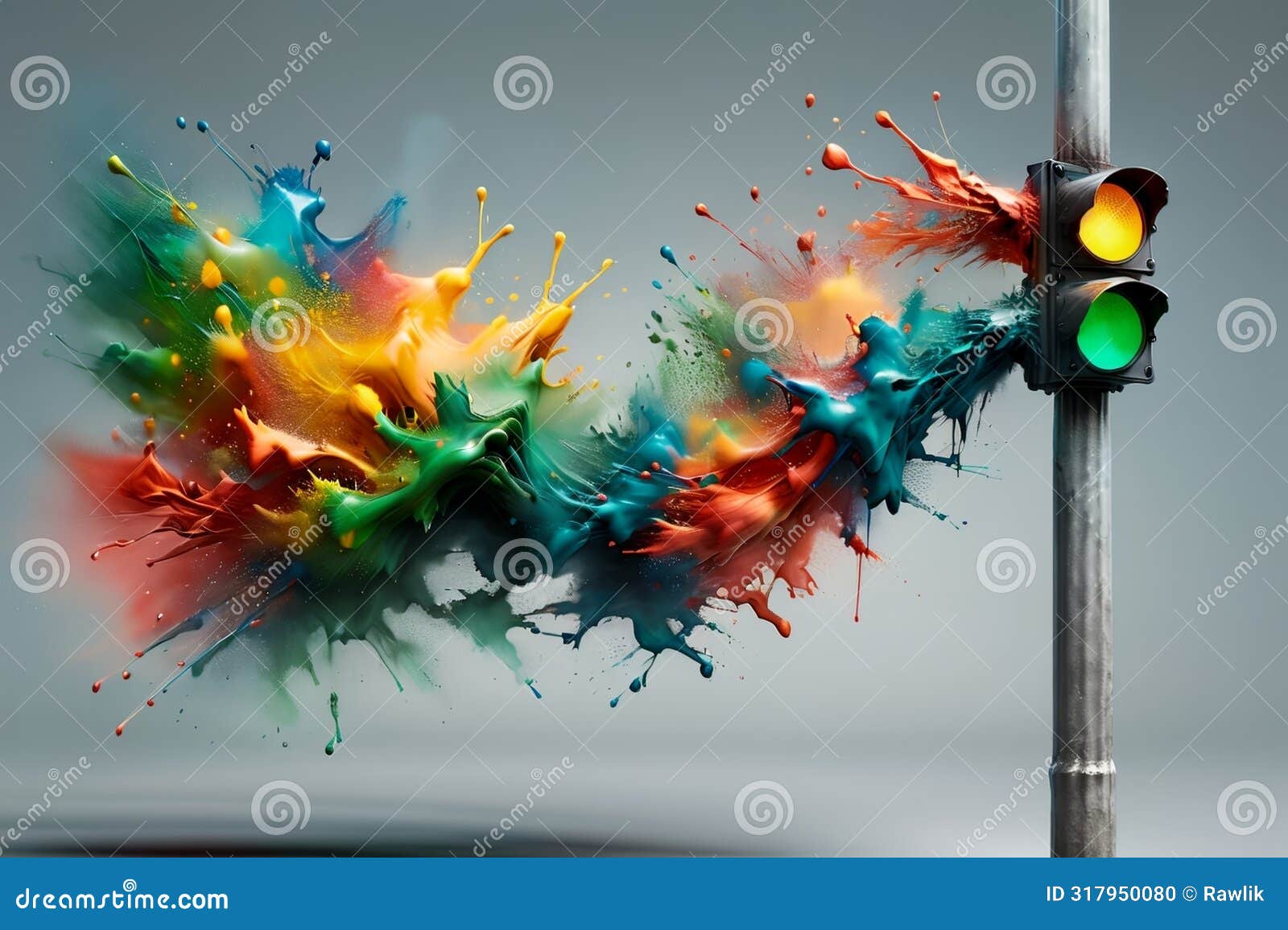 Bright Multi-colored Traffic Light on a Pole Stock Photo - Image of ...