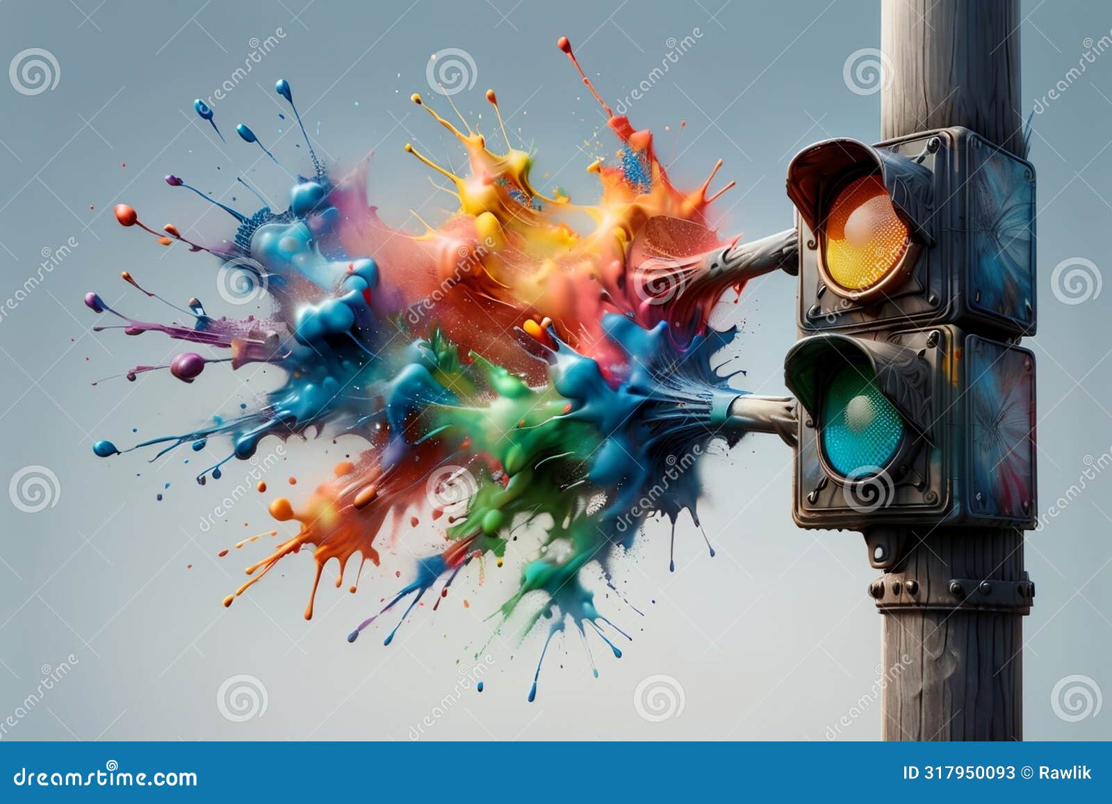 Bright Multi-colored Traffic Light on a Pole Stock Image - Image of ...