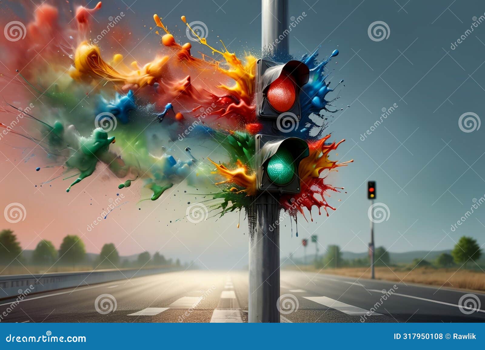 Bright Multi-colored Traffic Light on a Pole Stock Photo - Image of ...