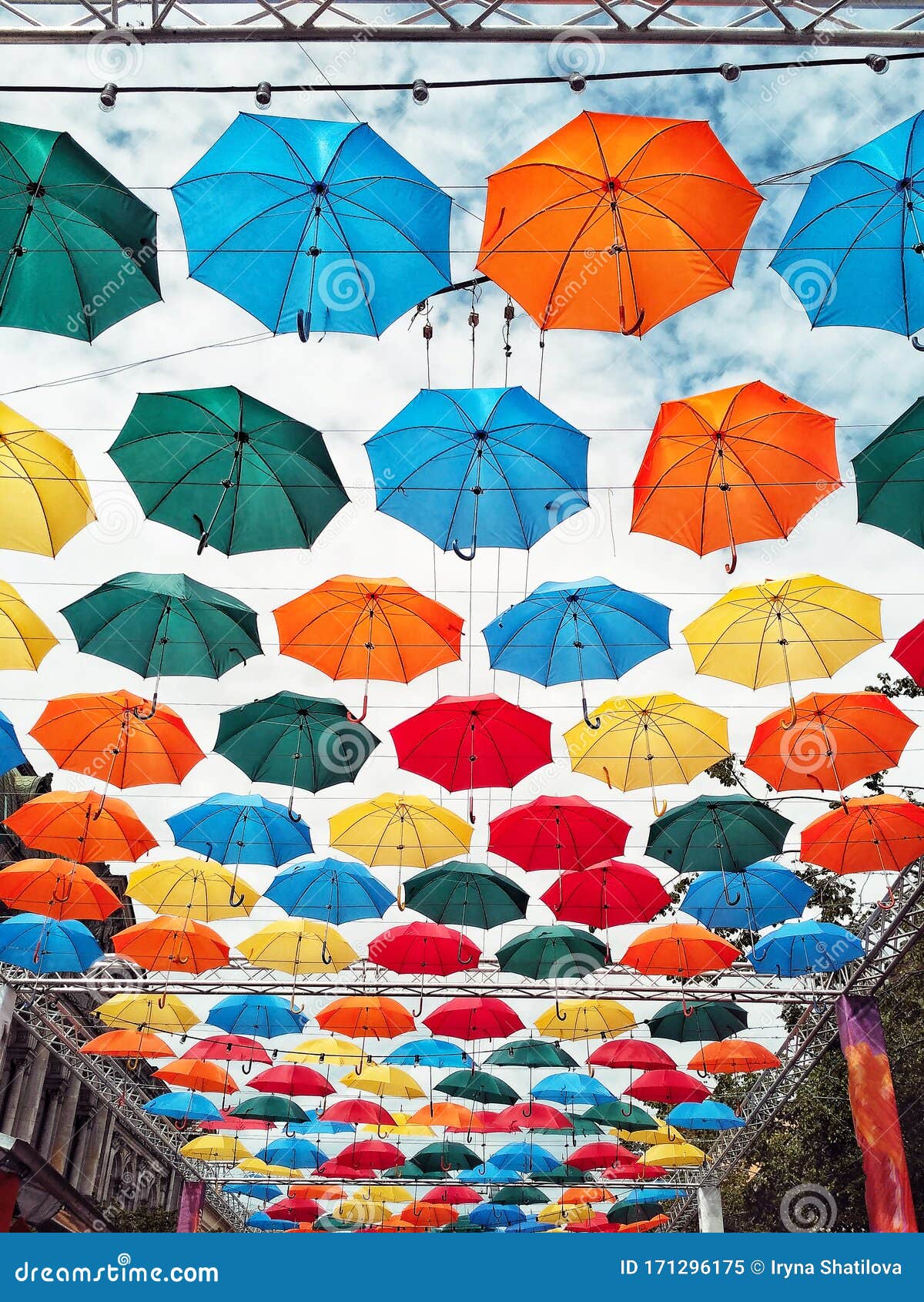 Bright Multi-colored Umbrellas Decor in the Sky Stock Image - Image of ...
