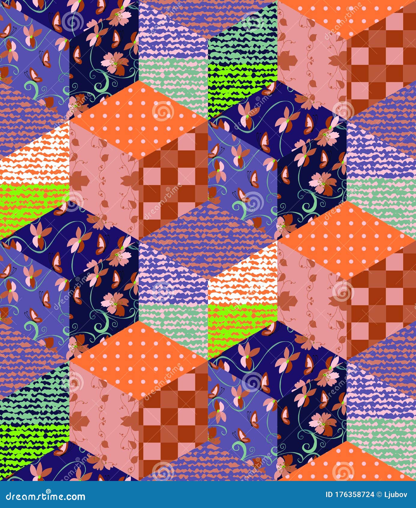 Bright Multicolor Patchwork Pattern. Seamless Illustration of Quilt ...