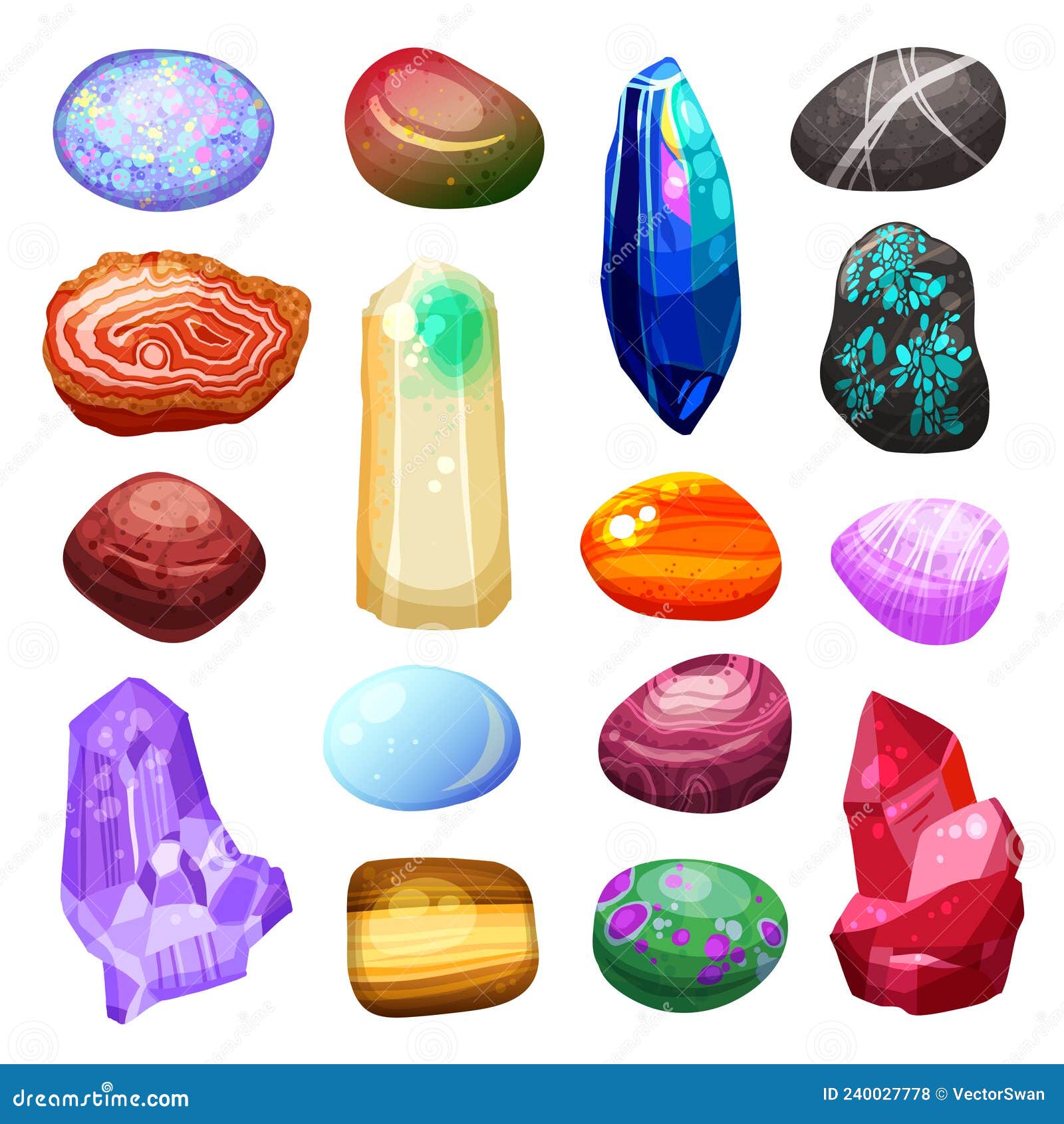 Crystal Stone Rocks Icons Set Stock Vector - Illustration of treasure ...