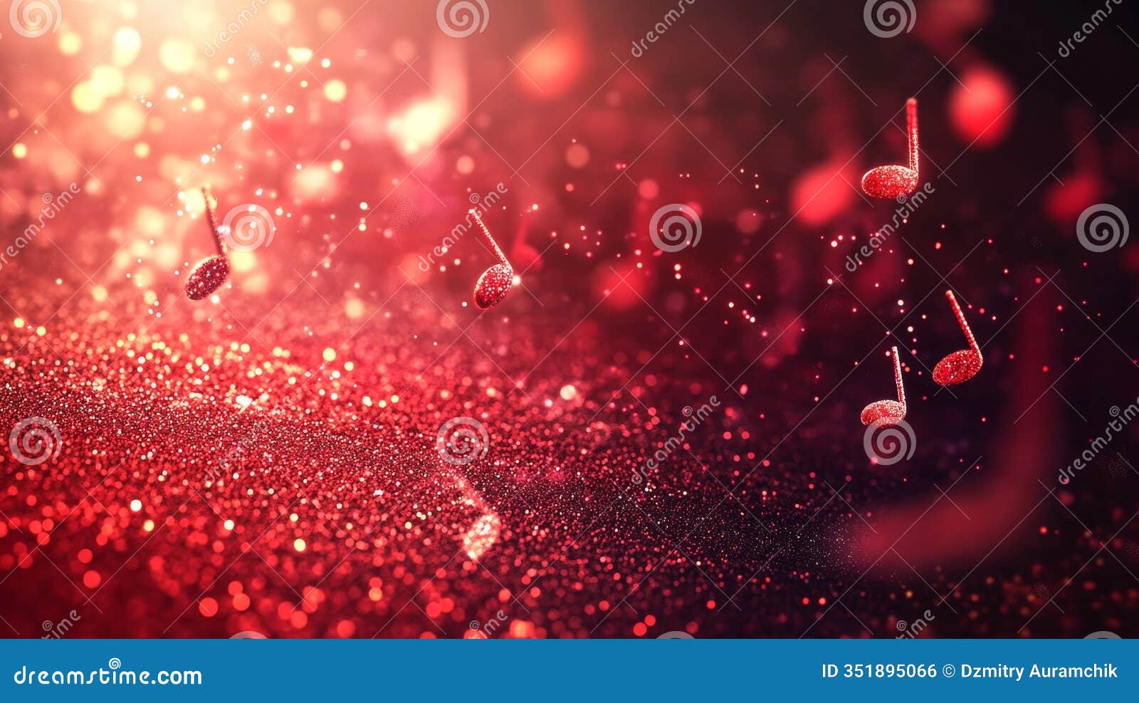 Bright Musical Notes Float on a Glittering Background, Painted in Fiery ...
