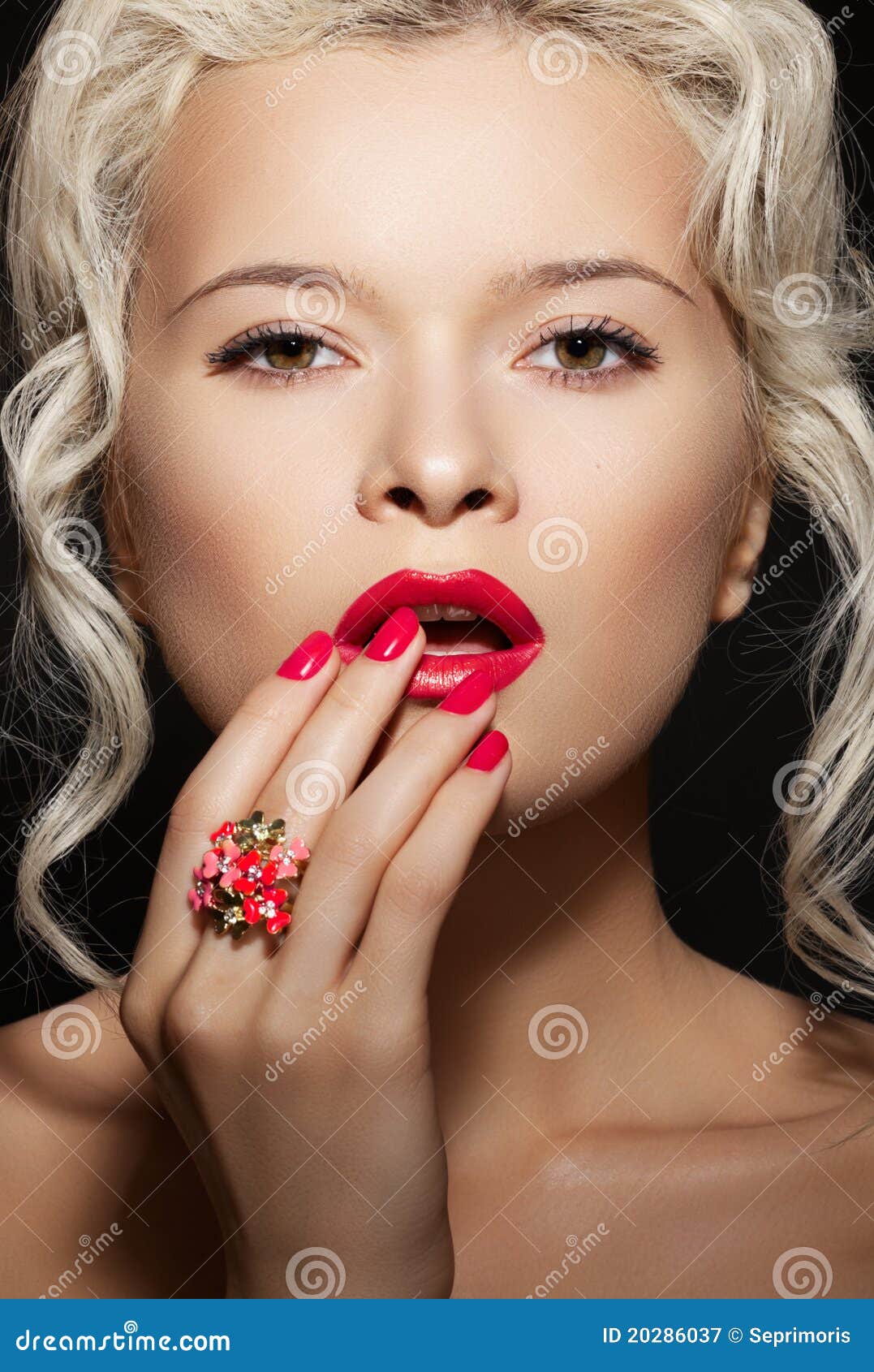 Bright Nails Manicure, Make-up & Jewelry on Model Stock Image - Image ...