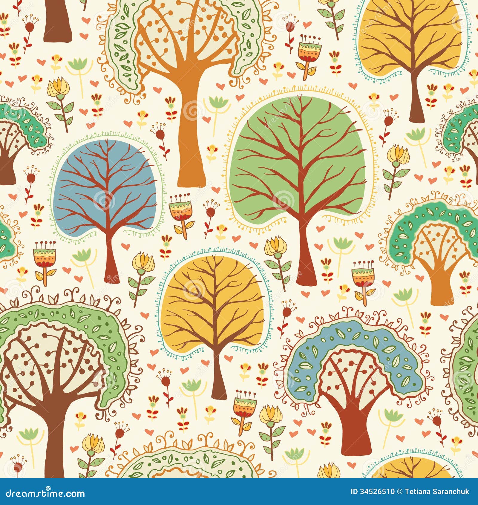 Bright Nature Cute Seamless Pattern with Trees Stock Vector ...