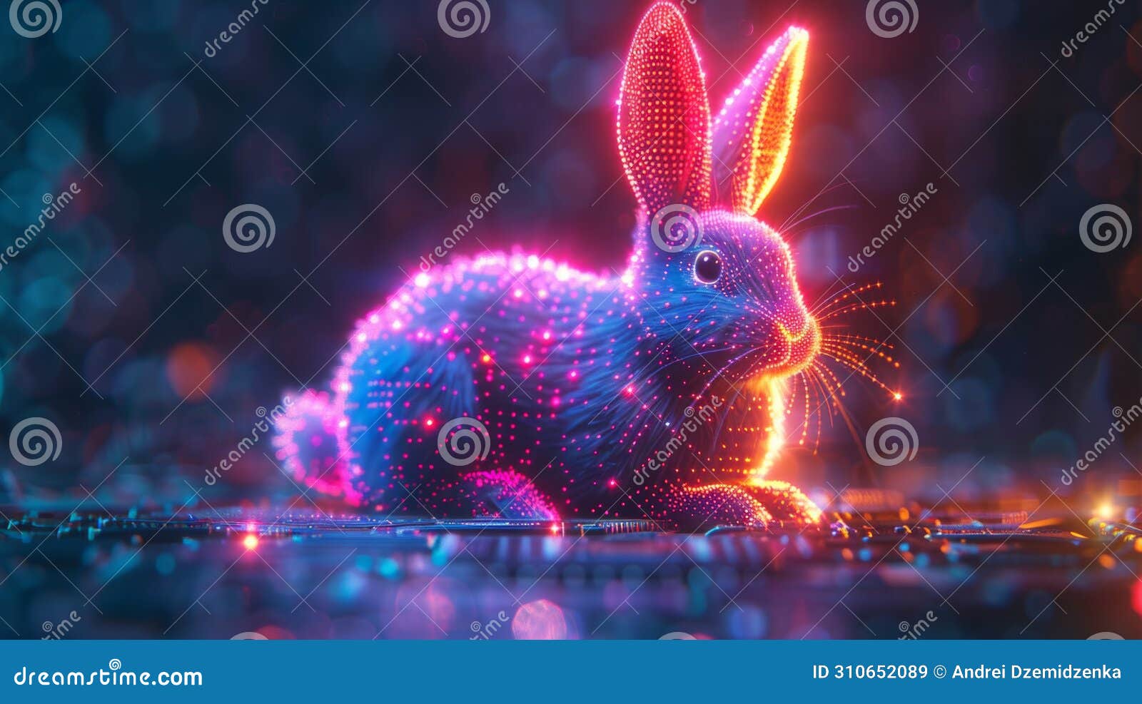 Bright Neon Bunny in a Futuristic Style. 3D Model of Hare Ears with ...