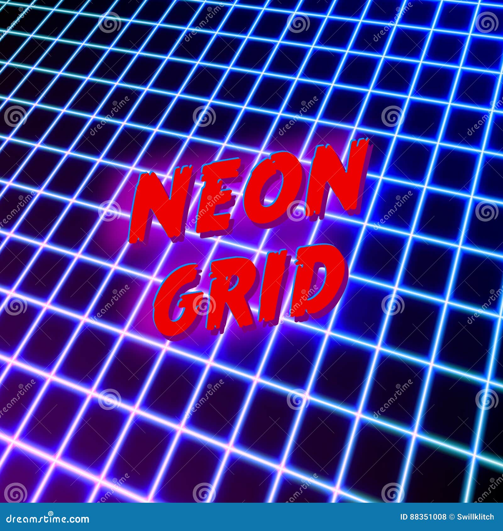 Bright Neon Grid Lines Glowing Background With 80s Style Vector ...