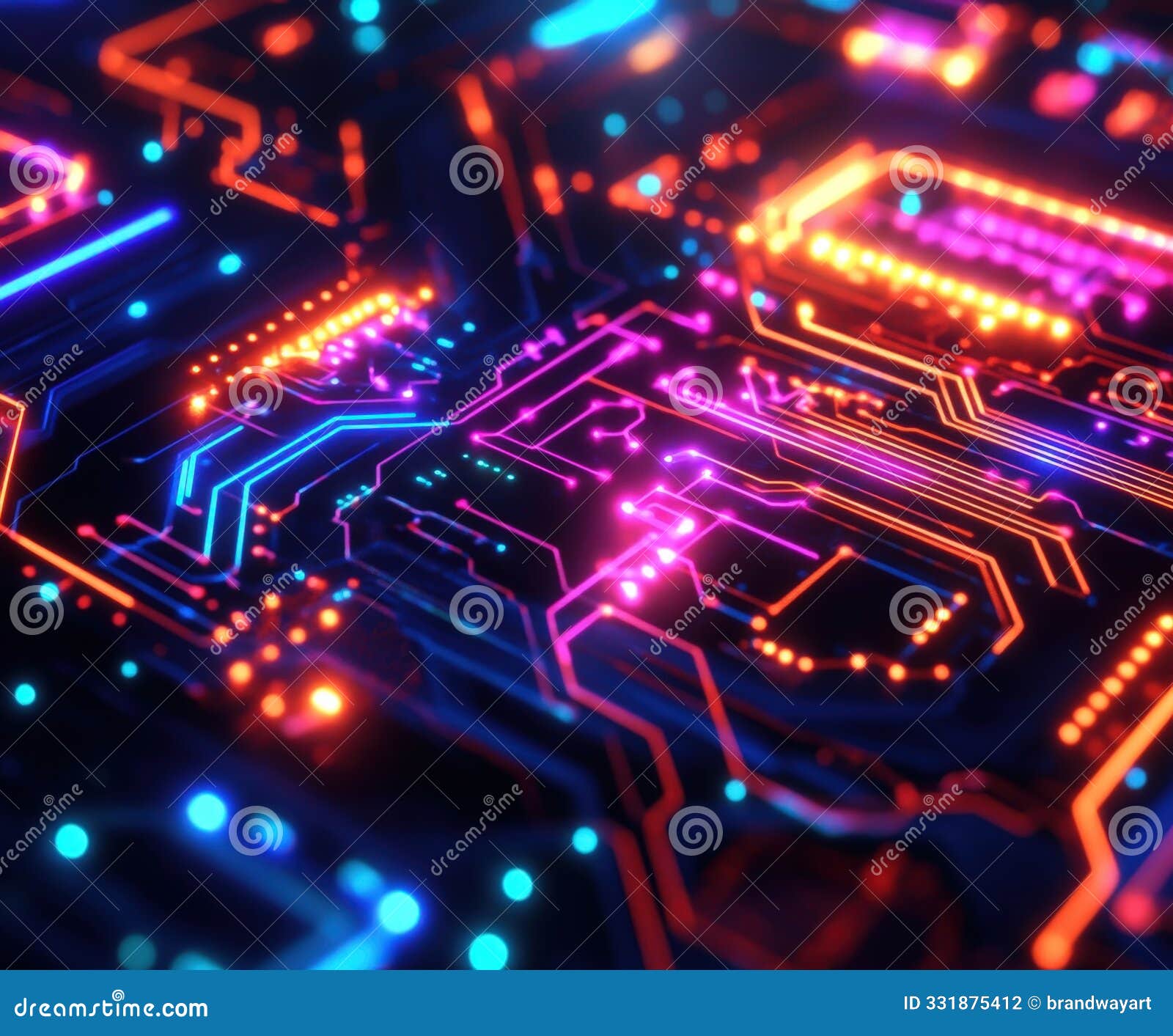 Futuristic Circuits Illuminated with Vibrant Neon Colors Stock ...