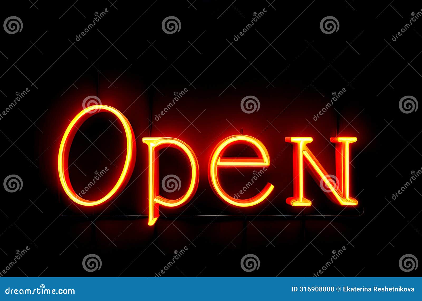 Bright Neon Orange Letters OPEN Flash on a Black Canvas, Creating an ...