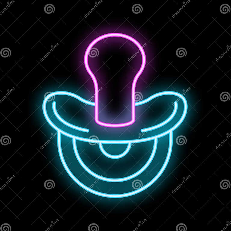 Neon Pacifier Glowing on Black Background Stock Illustration ...