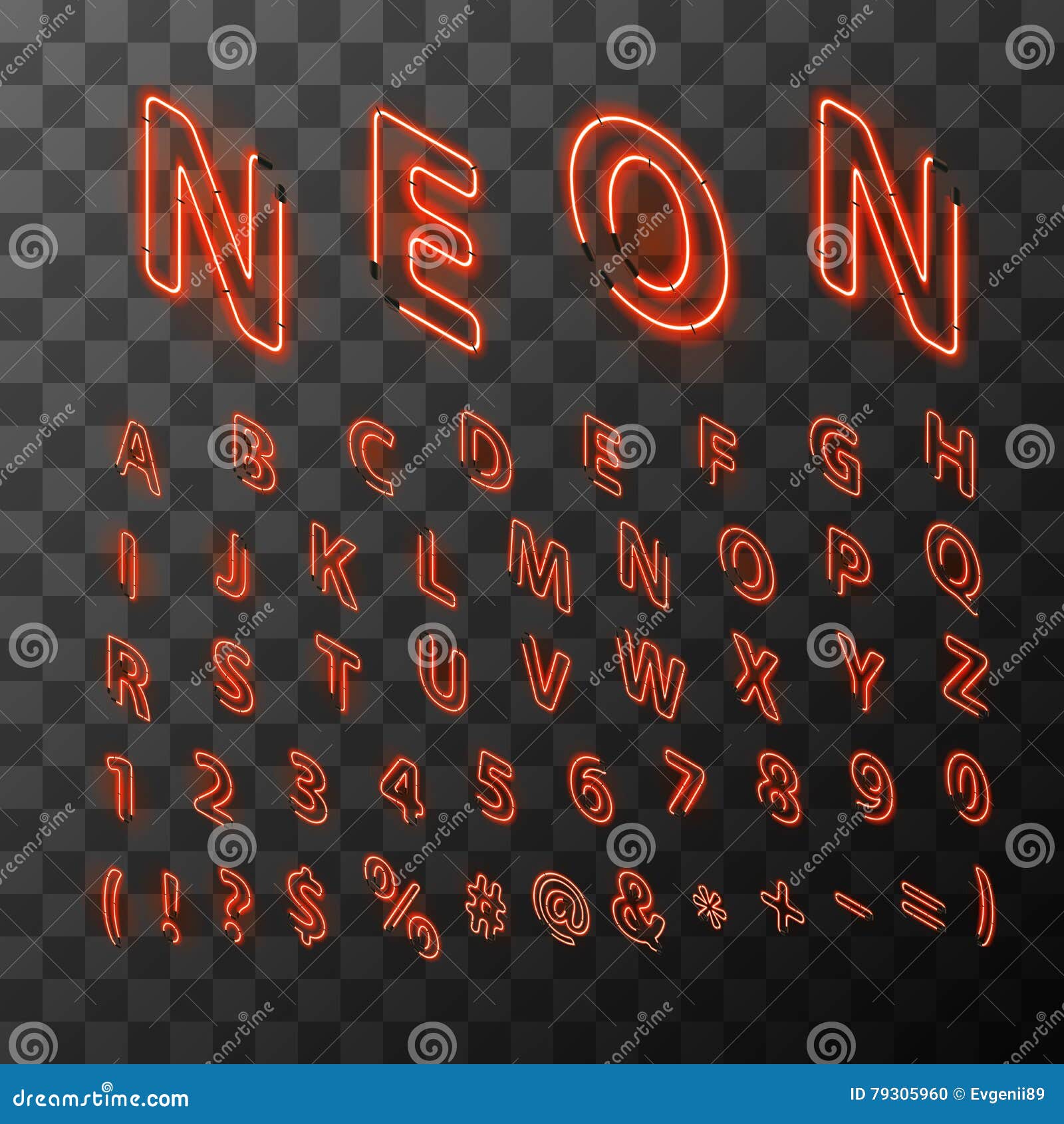 Bright Neon Red Letters in Isometric View Stock Illustration ...