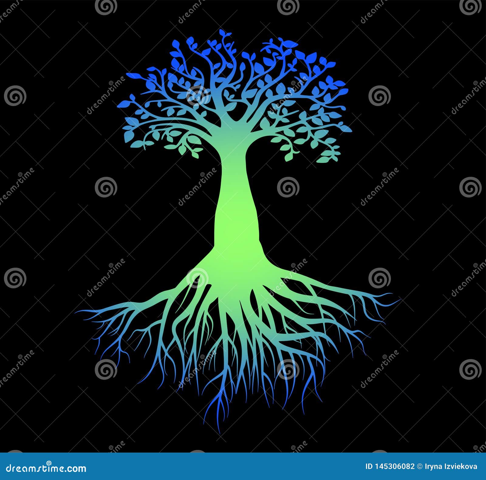 Bright, Neon Tree Of Life With Thick Roots Close-up. Stock Vector ...