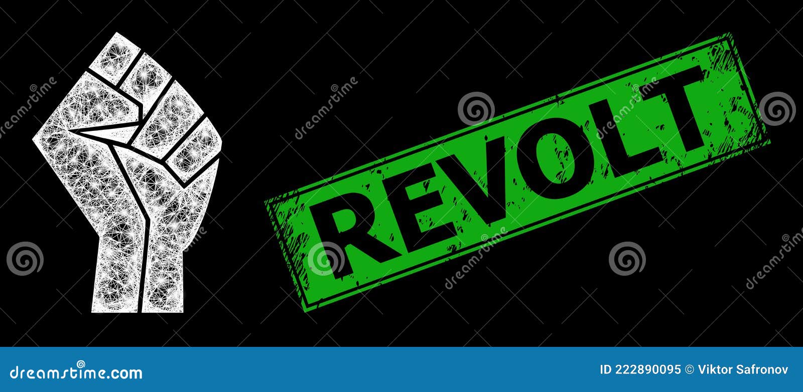 Grunge Revolt Stamp and Network Fist Web Mesh with Bright Glare Spots ...