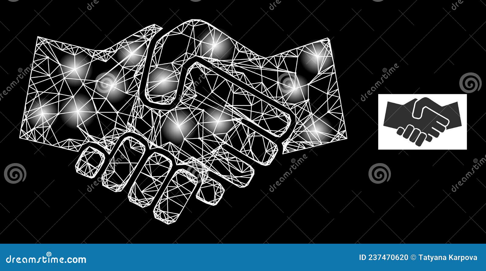 Bright Network Handshake Mesh Icon with Light Spots Stock Vector ...