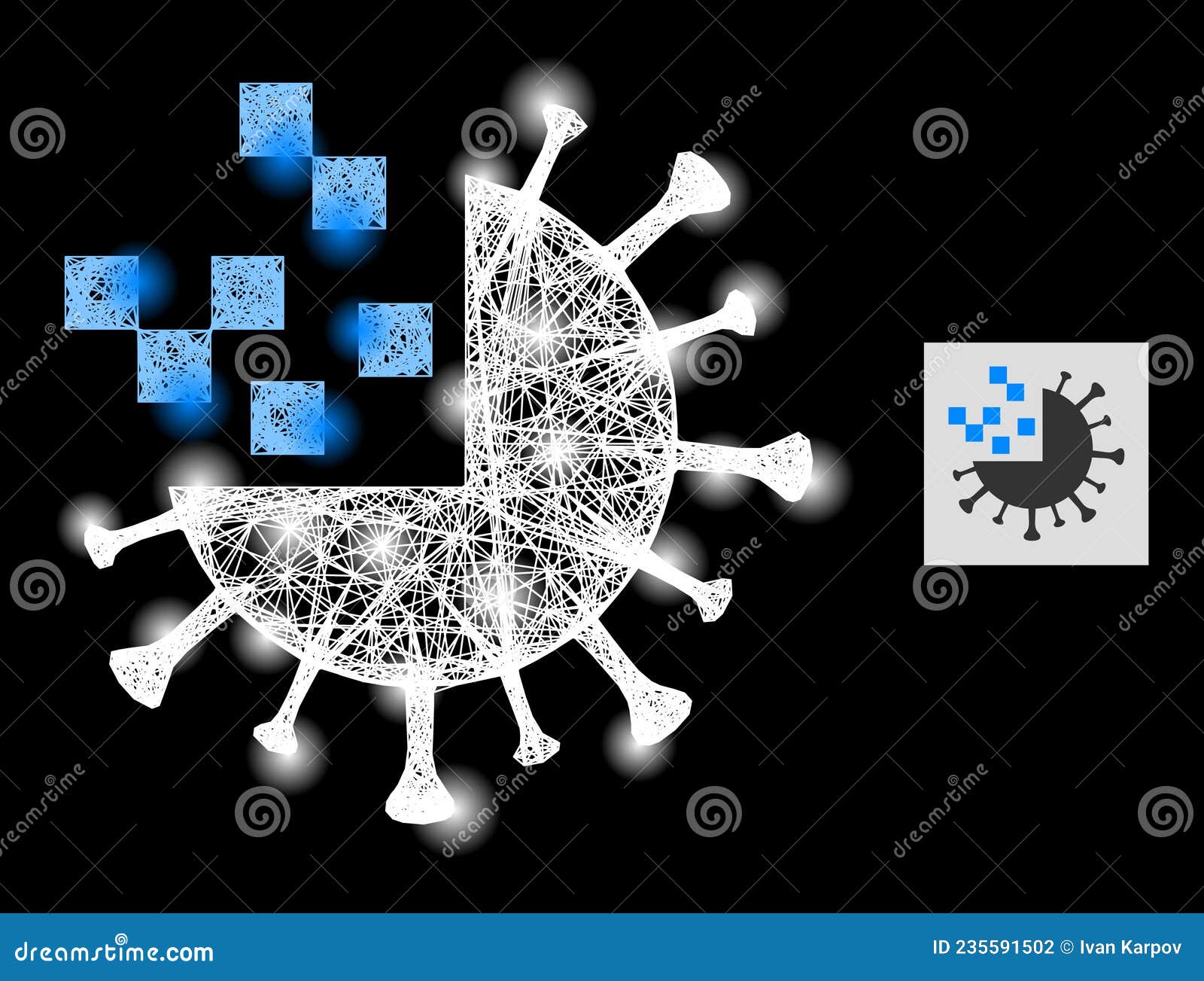 Bright Net Mesh Synthetic Virus with Light Spots Stock Vector ...