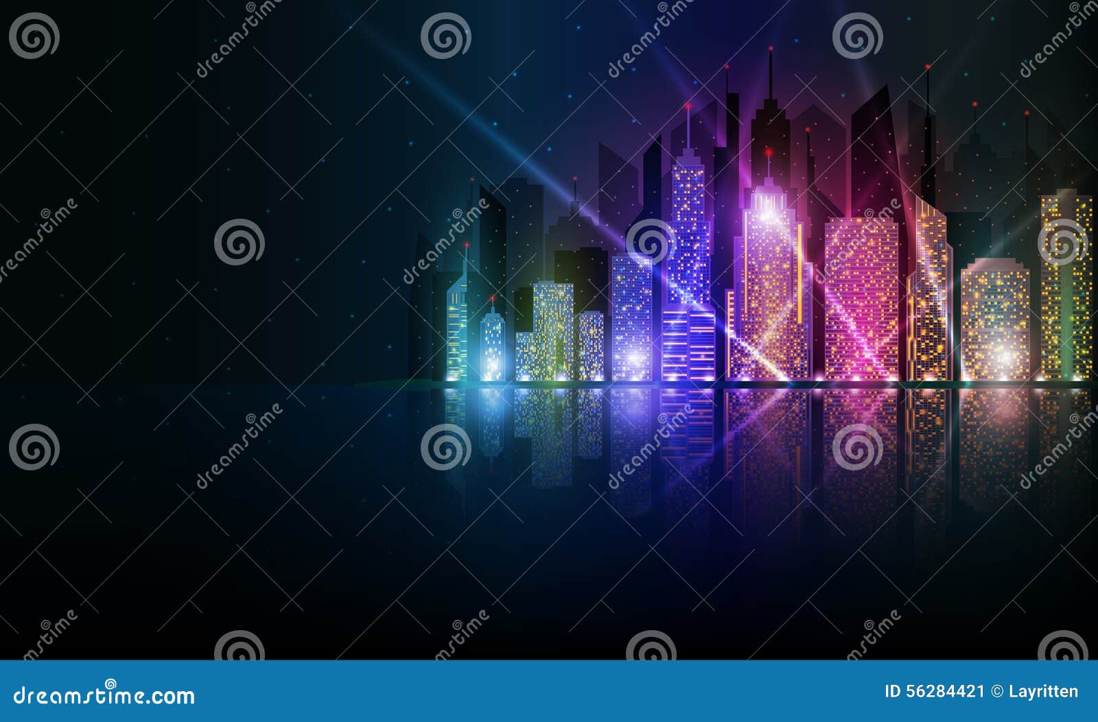 Bright night cityscape stock vector. Illustration of scene - 56284421
