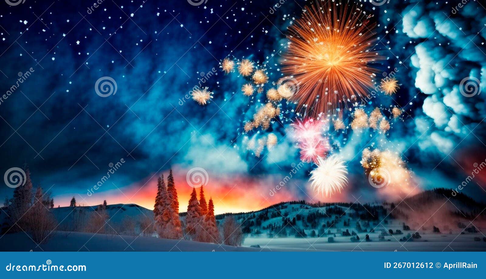 Bright Night Sky with Fireworks Stock Illustration - Illustration of ...