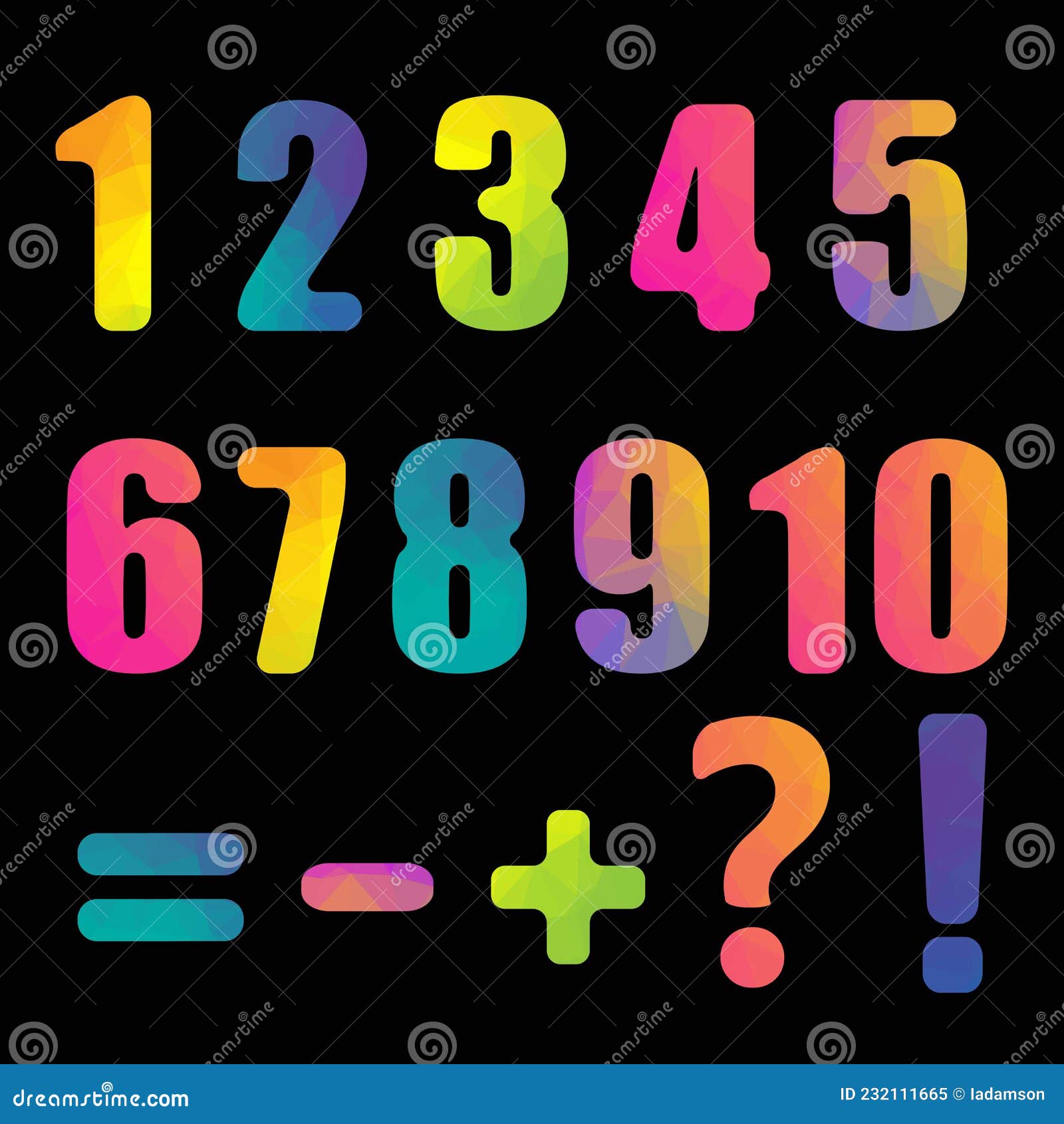 Bright Numbers with Black Background Stock Vector - Illustration of ...