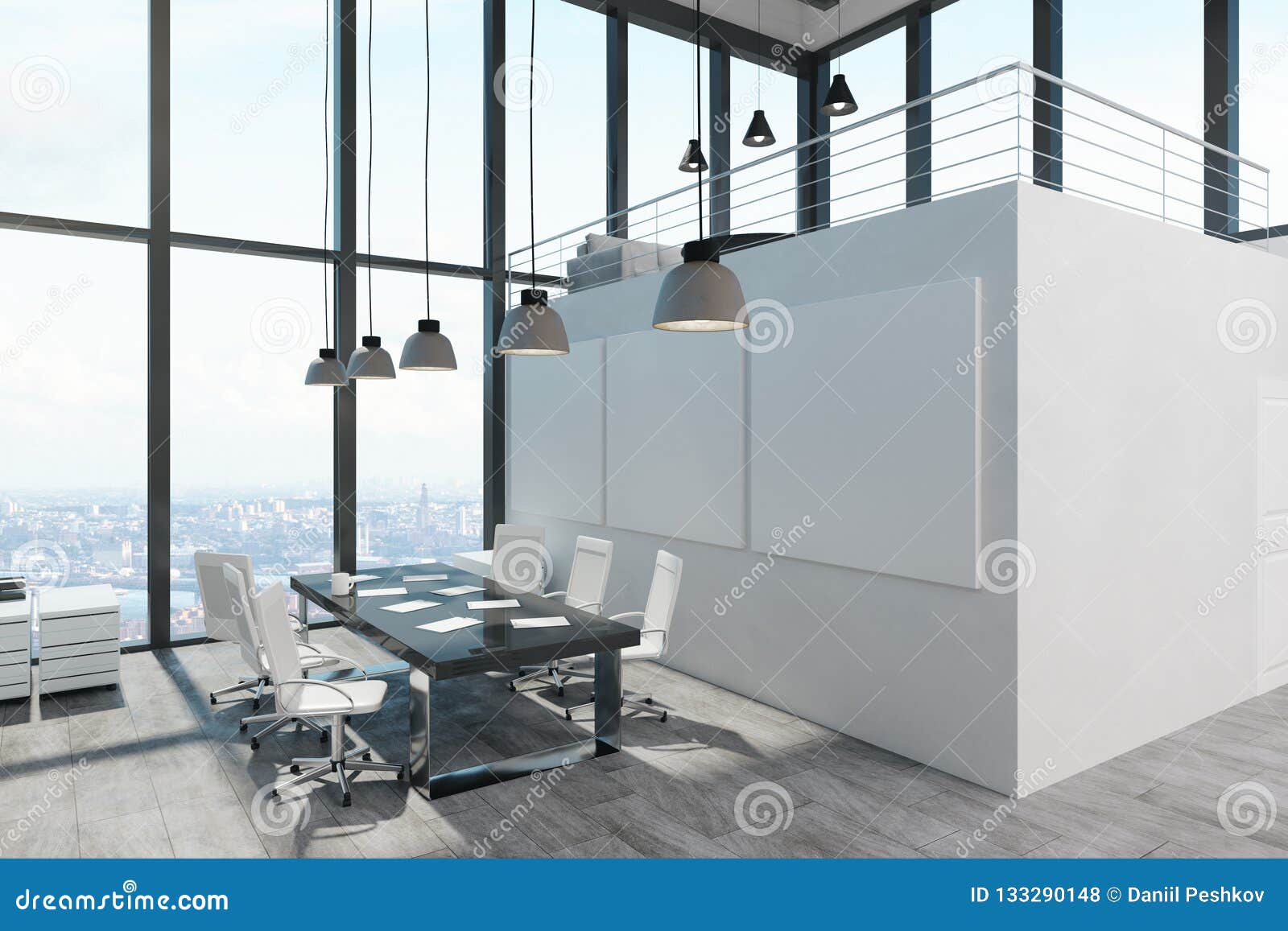 Bright office interior stock illustration. Illustration of panoramic ...